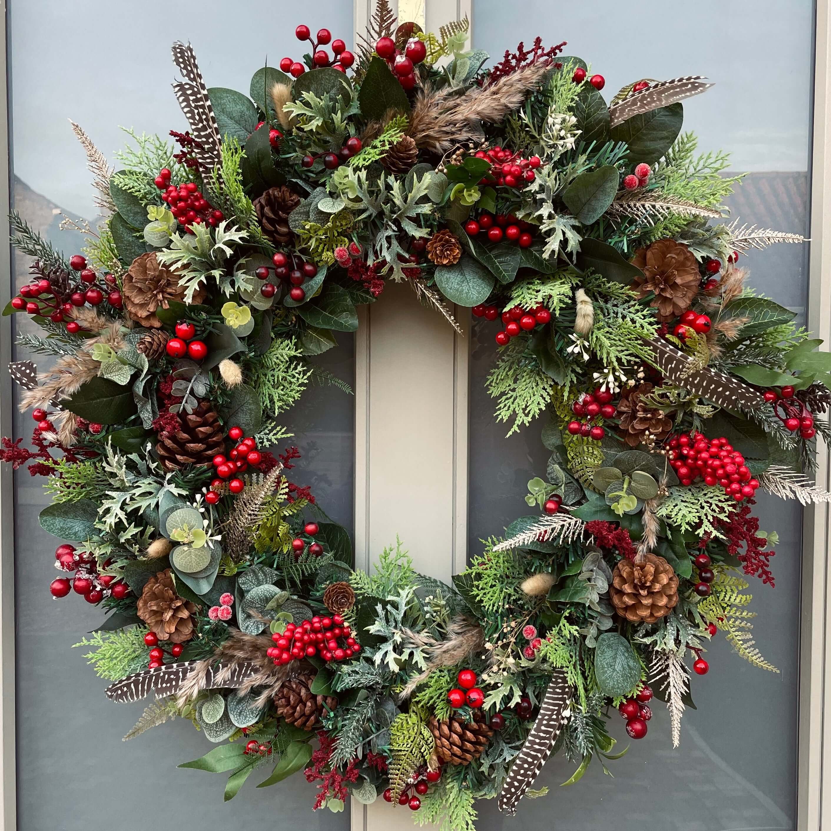Extra large luxury natural look red berry christmas wreath